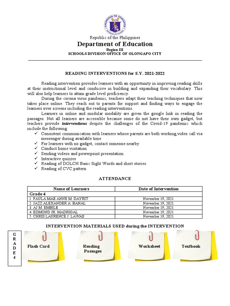 Gr4 Reading Intervention | PDF | Applied Psychology | Learning