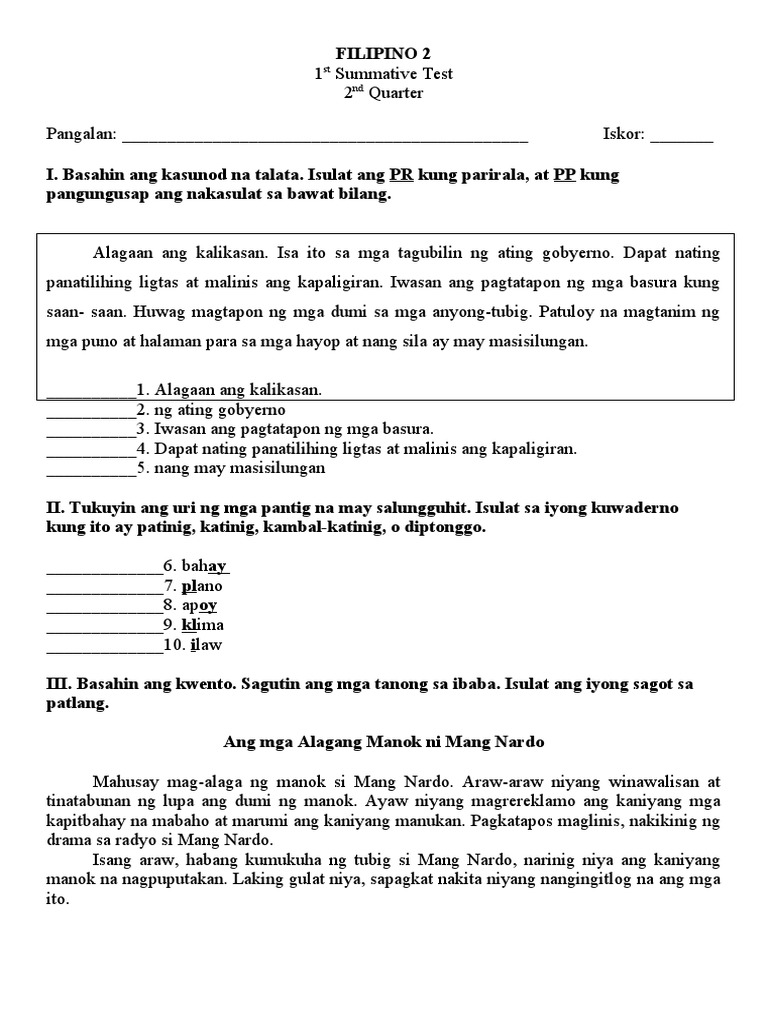Filipino 2 St1 q2 | PDF