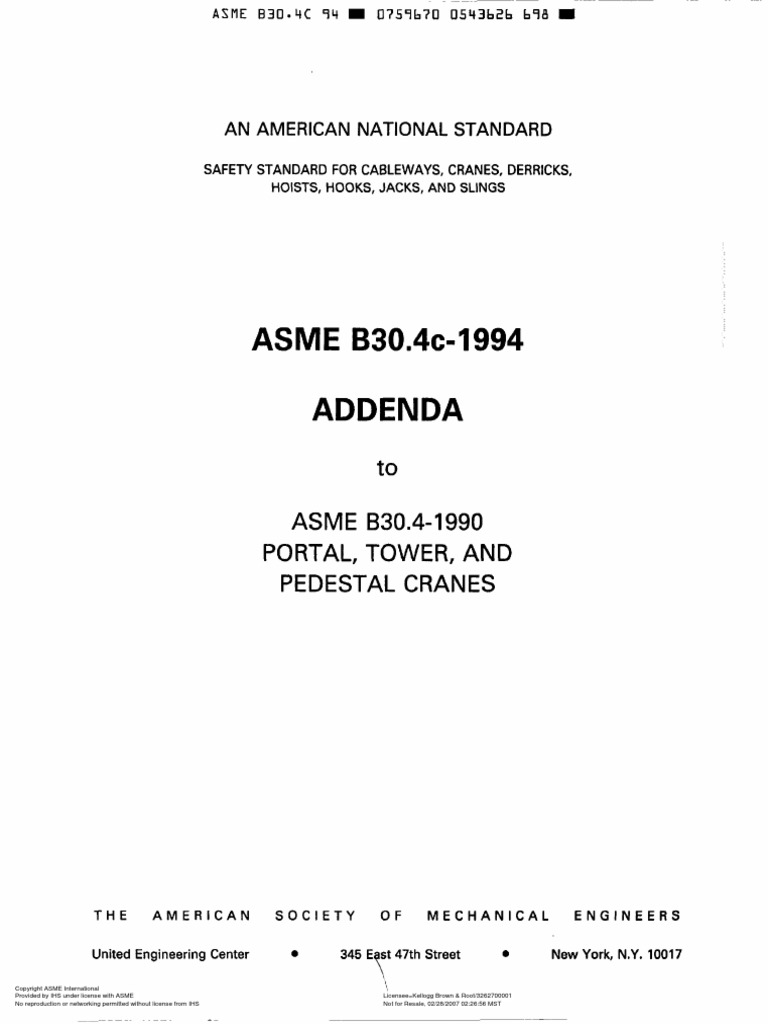 ASME 830.4c 4994 | PDF | Crane (Machine) | Machines