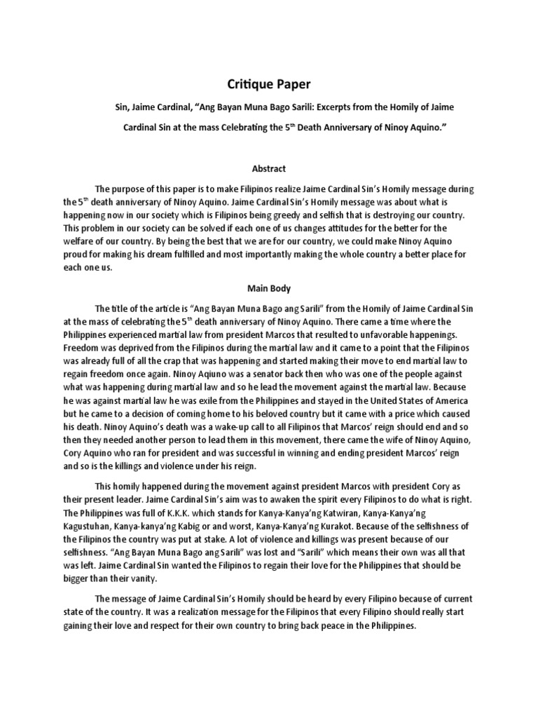 Critique Paper About Ang Bayan Muna Bago Sarili | PDF | Government ...