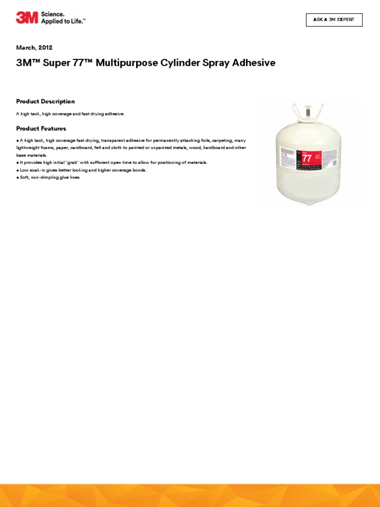 3M Super 77 Multipurpose Cylinder Spray Adhesive | PDF | Adhesive ...