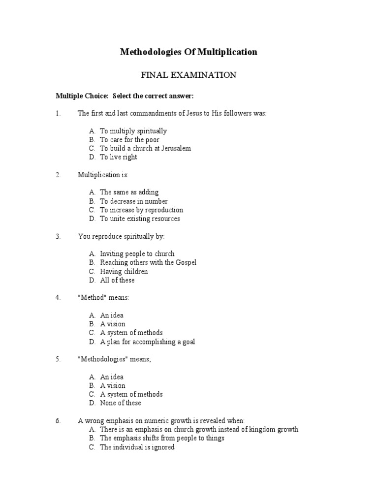Spiritual Multiplication Exam | PDF | Christian Church | Jesus