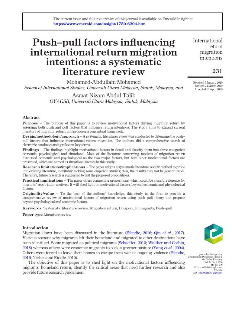 Push Pull Factors Influencing Internatio | PDF | Immigration | Human ...