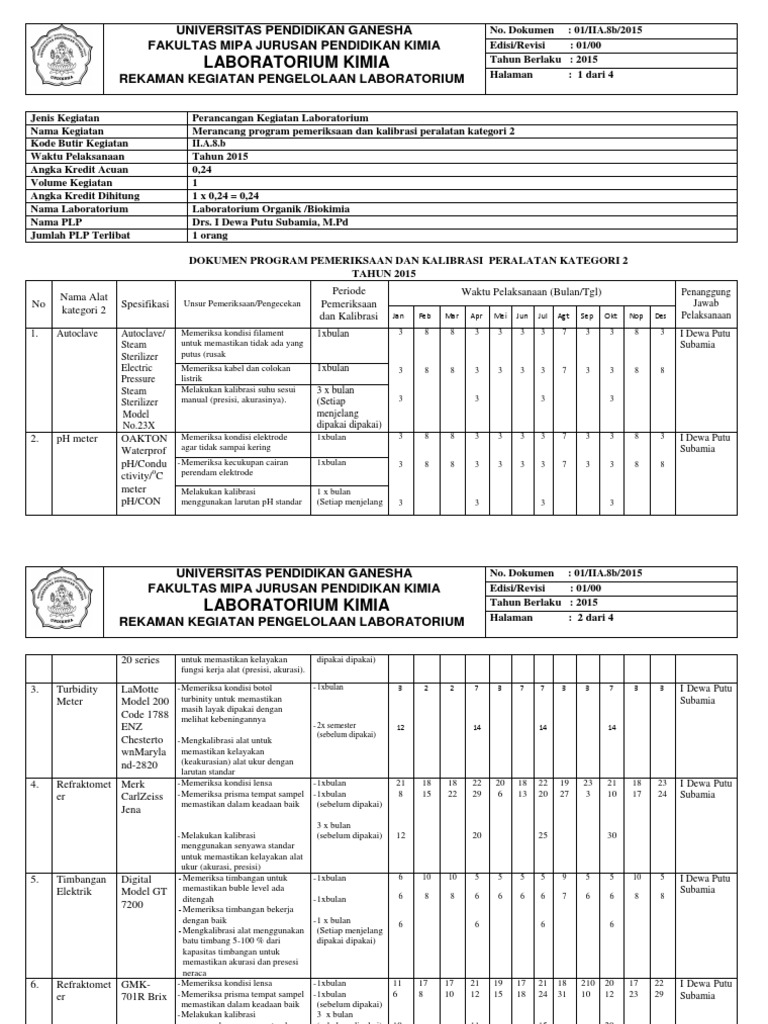 Program Pemeriksaan - Kalibrasi 15 - BR | PDF