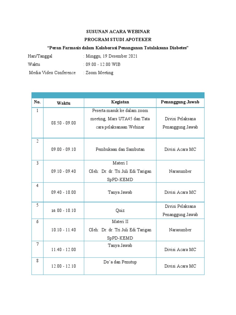 Rundown Acara Webinar Angkatann | PDF