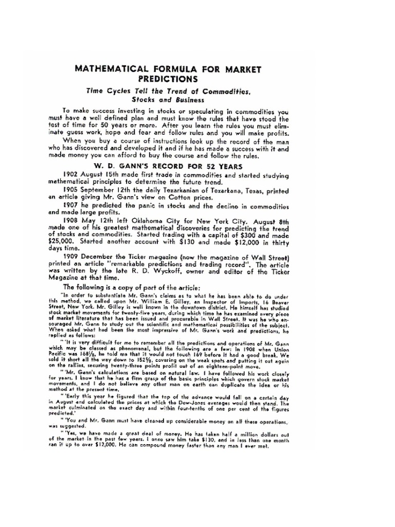 GANN W. D. - Mathematical Formula For Market Predictions | PDF
