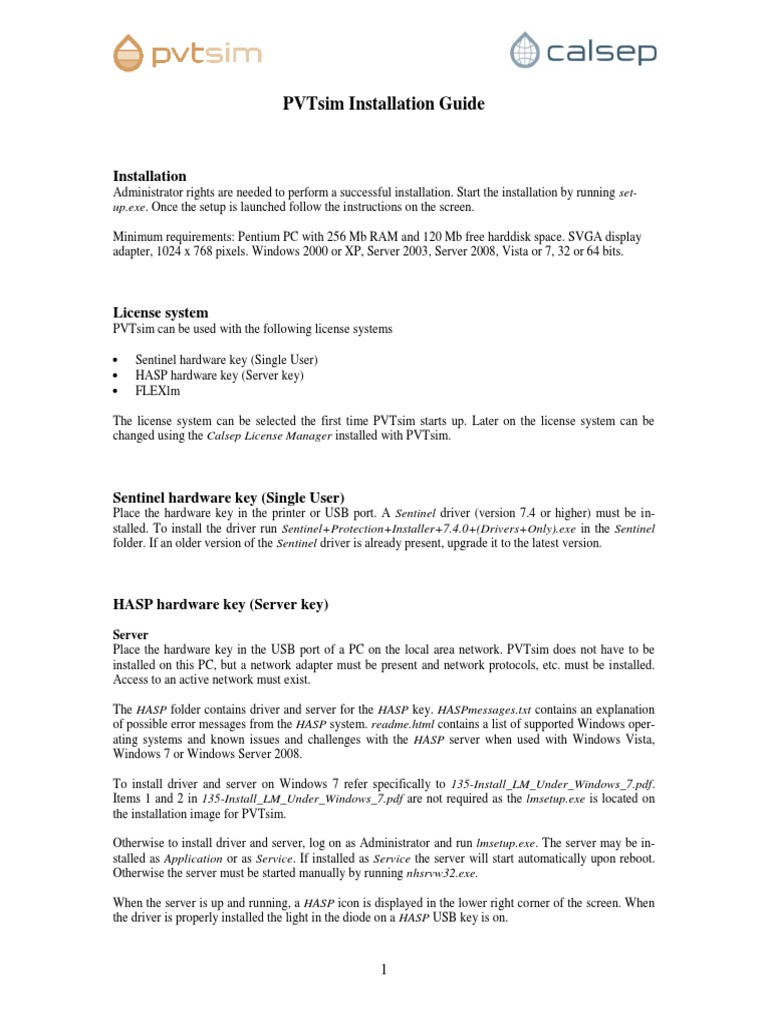 Installation Guide PVTsim | PDF | Microsoft Windows | Server (Computing)
