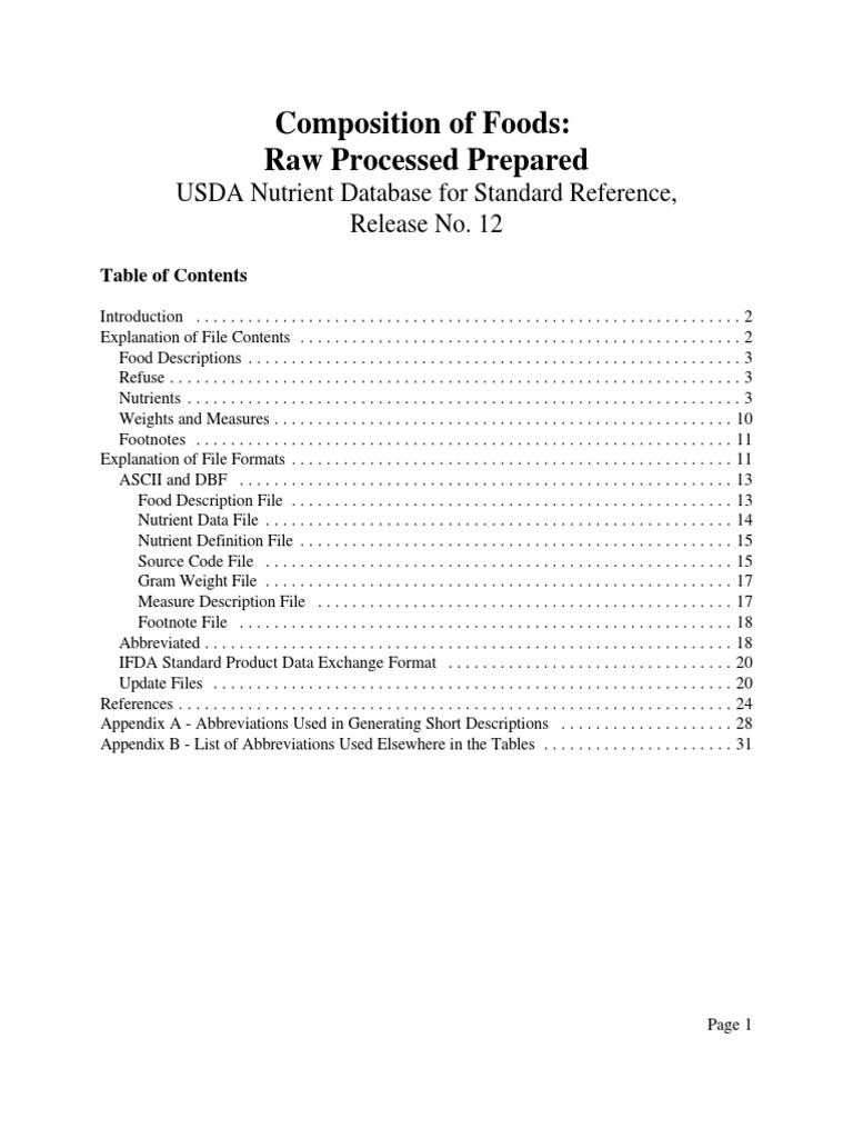Composition of Foods: Raw Processed Prepared: USDA Nutrient Database ...