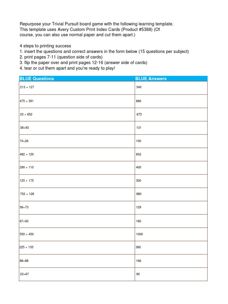 BLUE Questions BLUE Answers | PDF | Board Games | Gaming