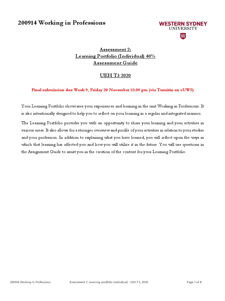 Assessment 2 Learning Portfolio and Step by Step Guide - Final Version ...