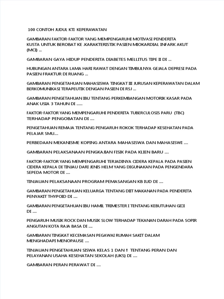 100 Contoh Judul Kti Keperawatandocx | PDF