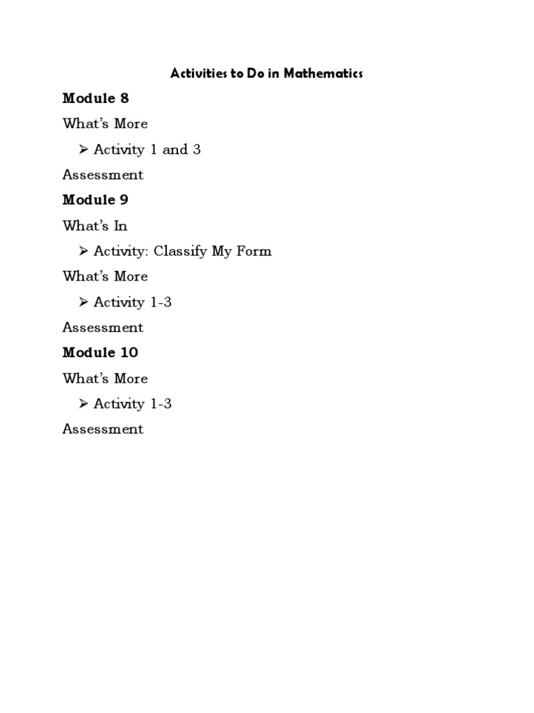 Activities To Do in Mathematics | PDF | Career & Growth | Teaching ...