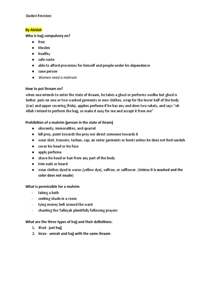 Qaduri Revision m4 Hajj | PDF | Hajj | Mecca
