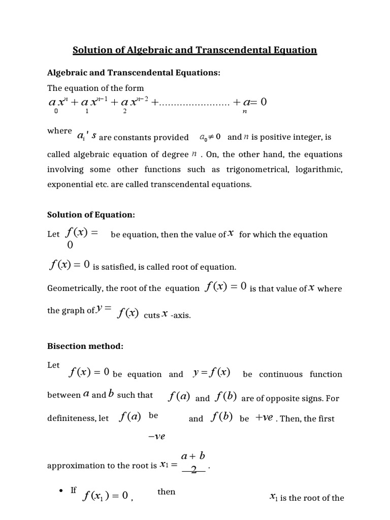 02 Bisection Method Lecture Notes Pdf Equations Algebra