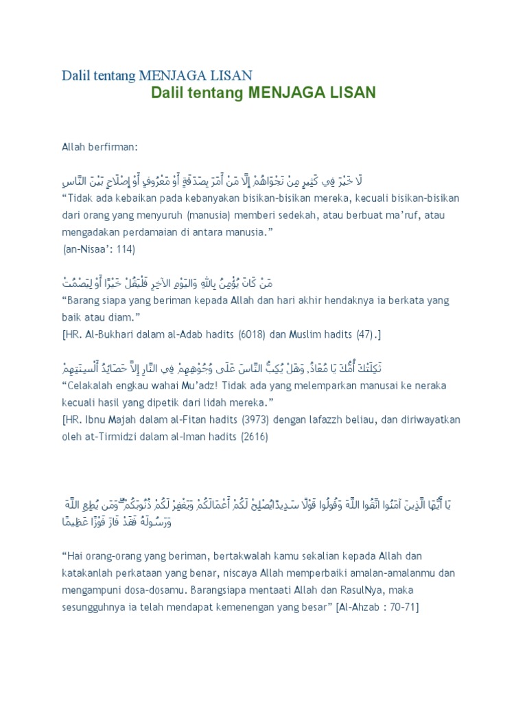 Dalil Tentang MENJAGA LISAN | PDF