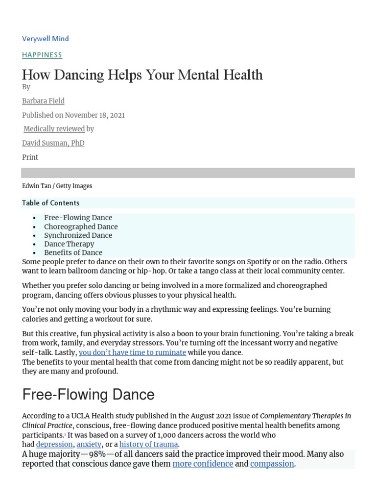 How Dancing Helps Your Mental Health: Free-Flowing Dance | PDF ...