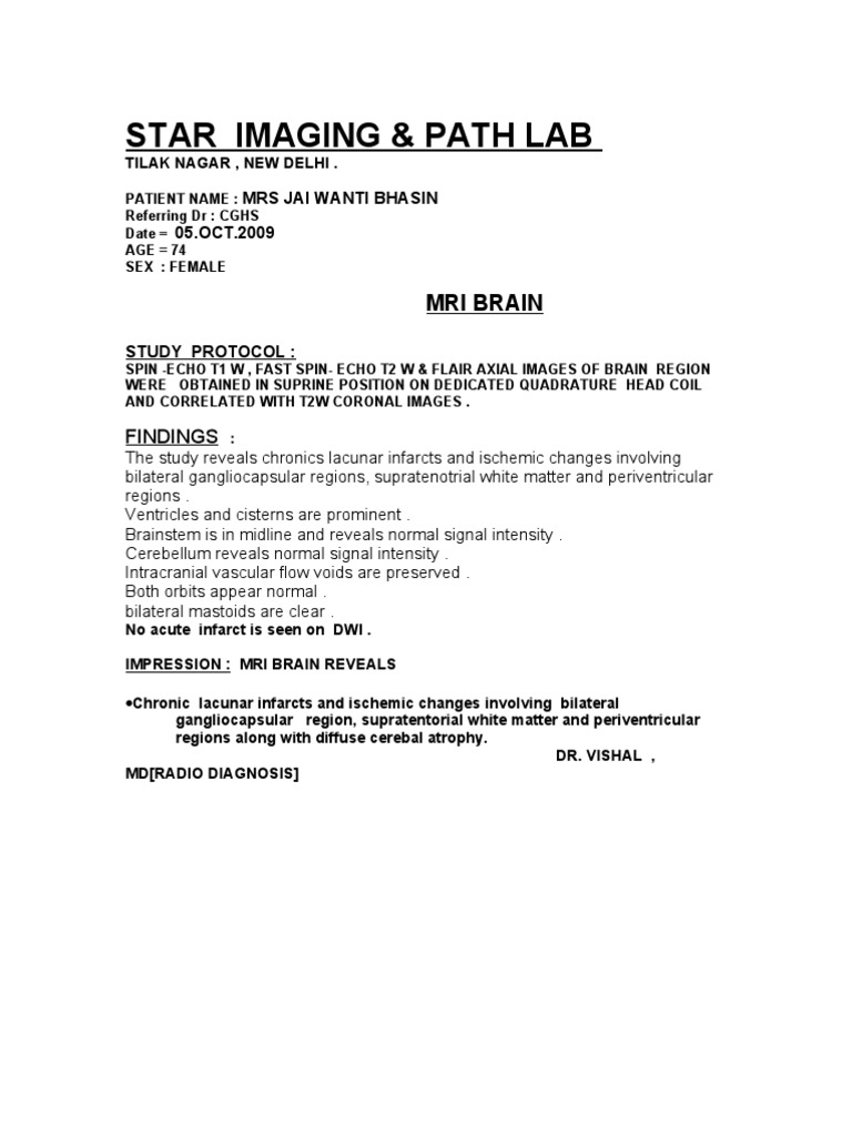 Star Imaging & Path Lab: Mri Brain | PDF