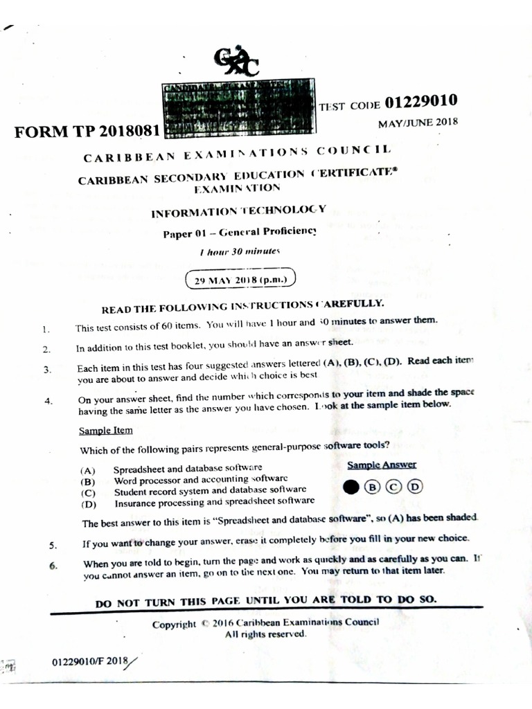 2018 June CSEC IT P1 (Solutions) | PDF