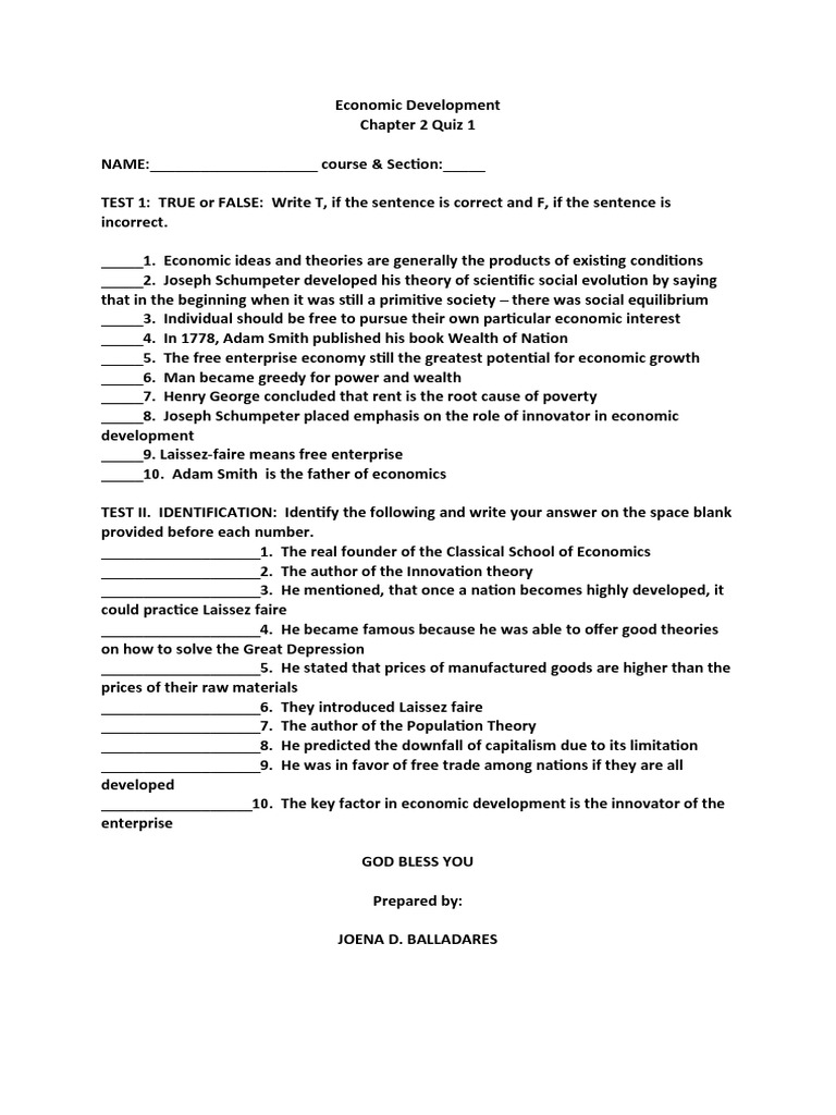 Economic Development Chapter 2 Quiz 1 | PDF