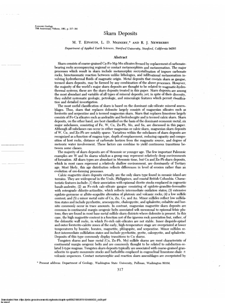 Skarn Deposits: Geology & Classification | PDF | Mineralogy | Rocks