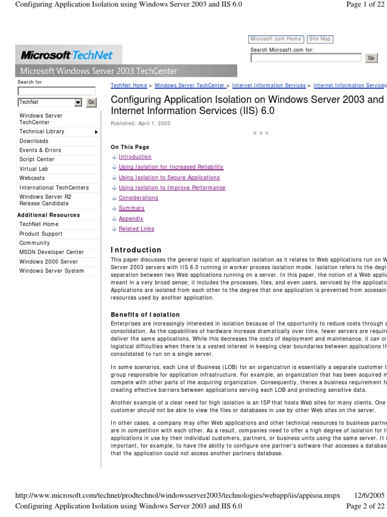 Configuring Application Isolation On Windows Server 2003 | PDF ...