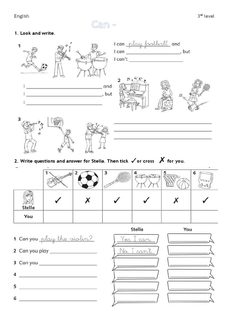 Can/Can't Exercises for Kids | PDF