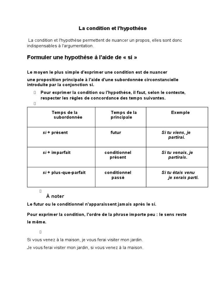 Conditions et hypothèses en français | PDF | Typologie linguistique ...