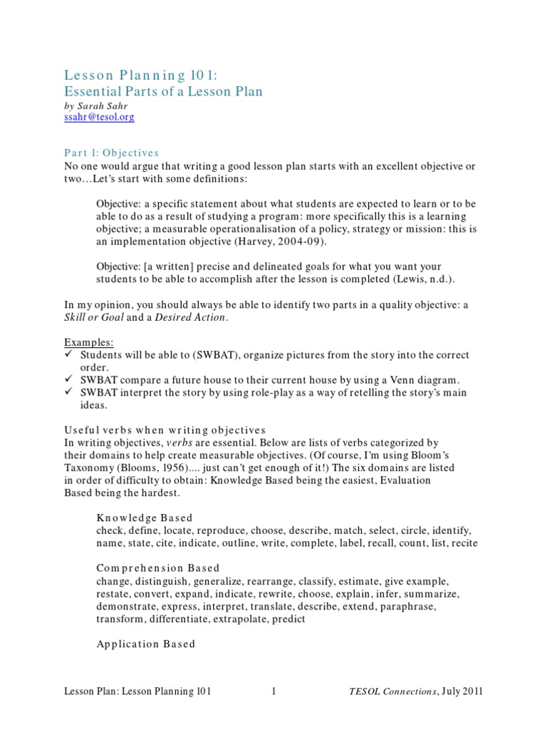 Essential Parts of A Lesson Plan | PDF | Lesson Plan | Cognition