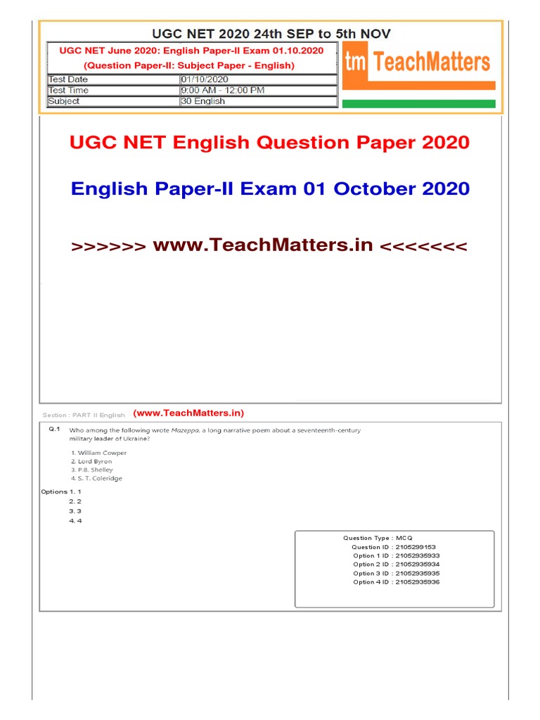 Ugc Net June 2020 English Paper-II.01.10.20 - Teachmatters - in | PDF ...