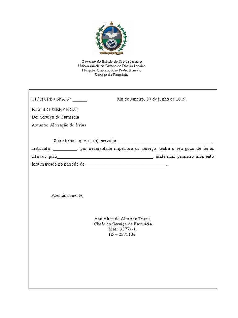 Modelo CI Alteracao Ferias | PDF