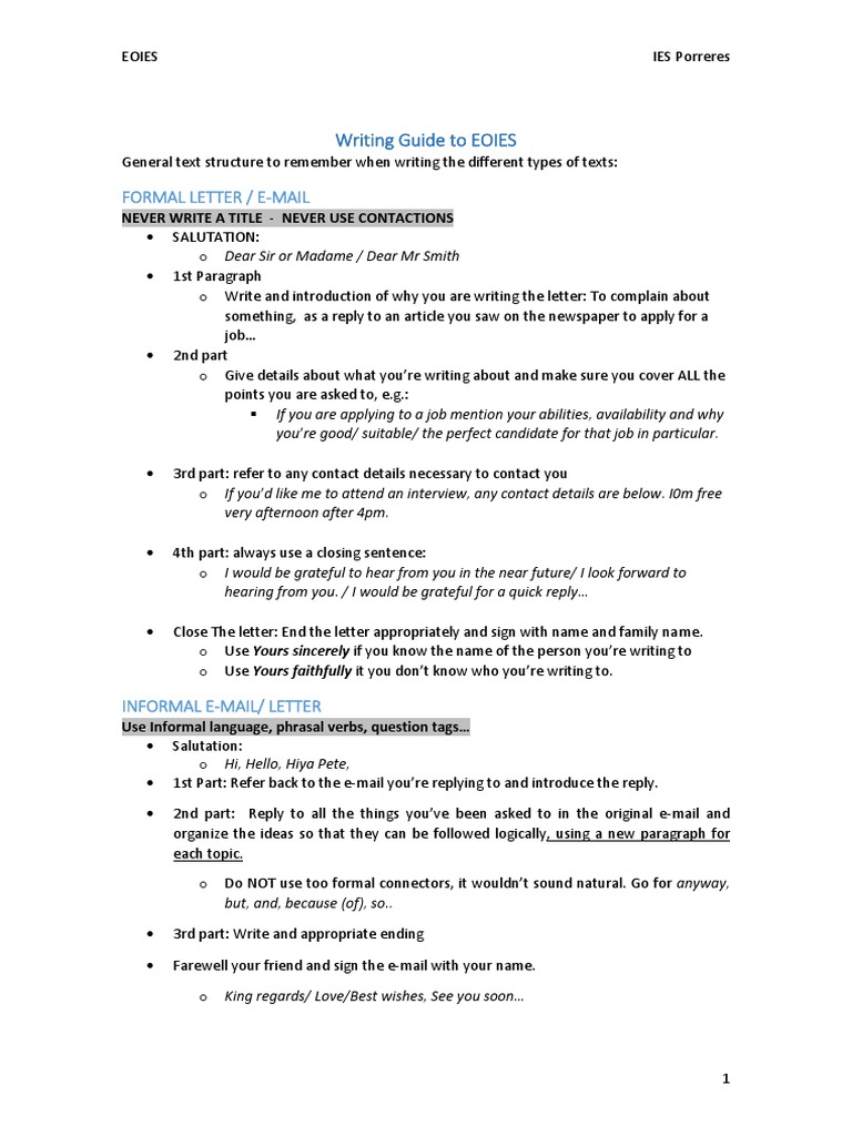 A Guide to Writing Different Text Types: Formal Letters, Emails ...