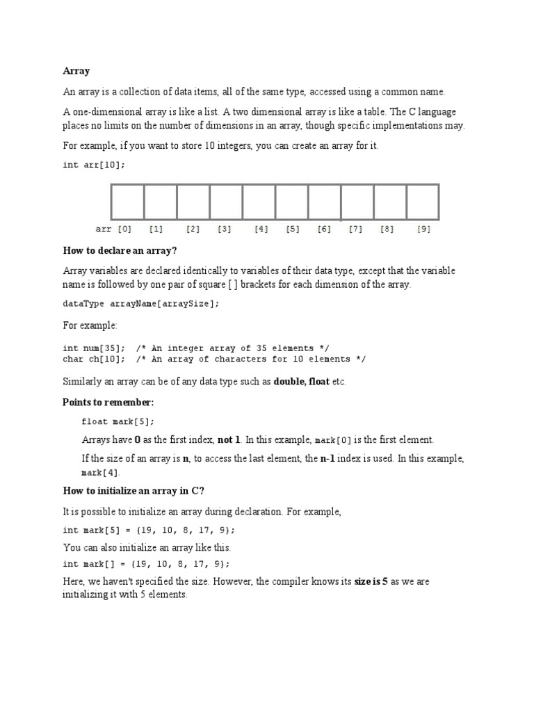 Array in C | PDF | Array Data Structure | Data Type