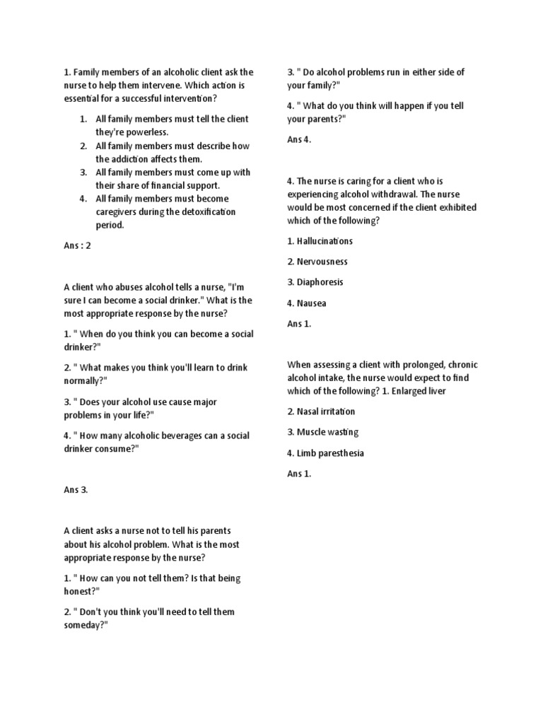 Alcohol Withdrawal Nursing Care and Interventions | PDF | Alcoholism ...