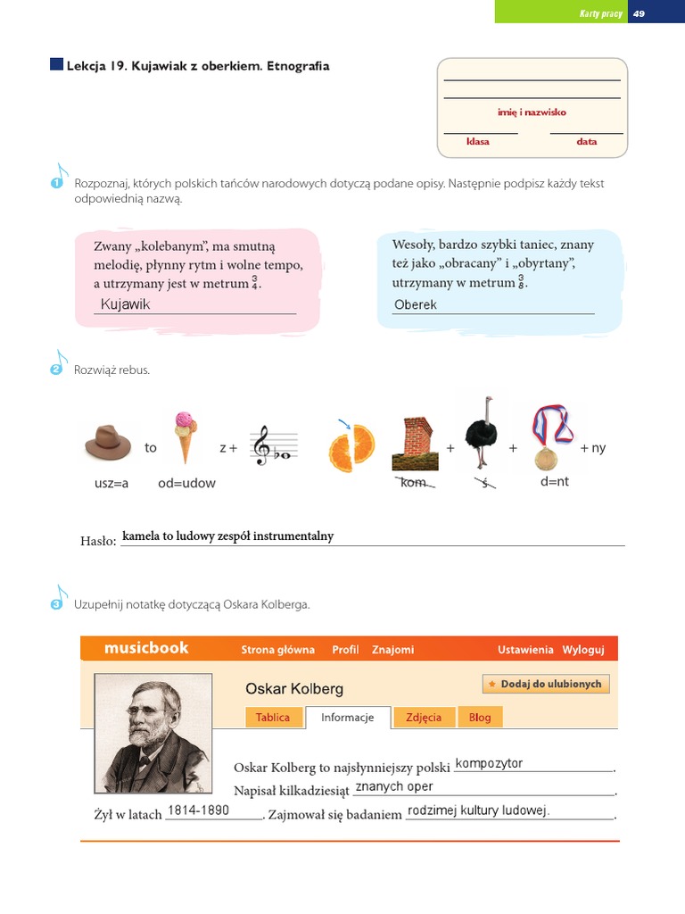 Karta Pracy 19 Kujawiak Z Oberkiem Etnografia | PDF
