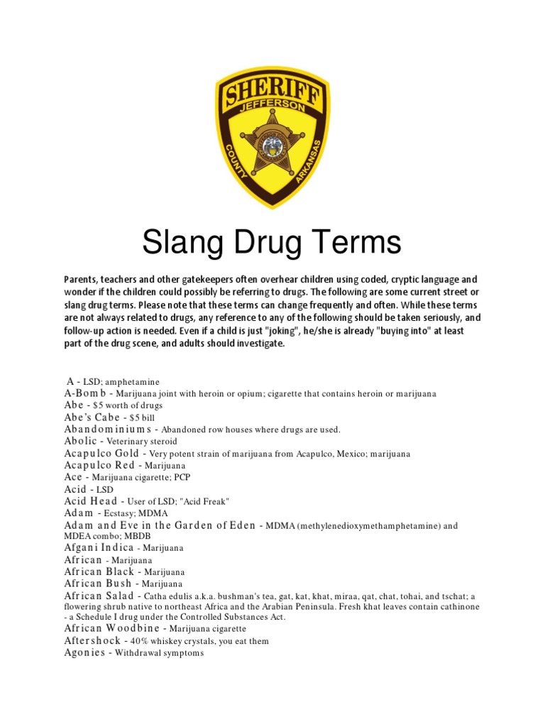 Slang Drug Terms | PDF | Crack Cocaine | Cannabis (Drug)