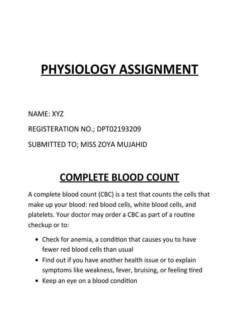 Physiology Assignment: Complete Blood Count | PDF | Blood Cell | Blood