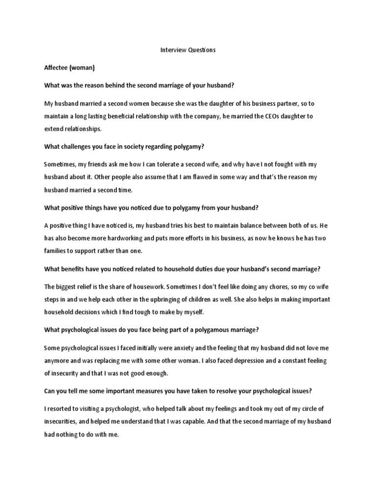 Interview QS | PDF | Marriage | Polygamy