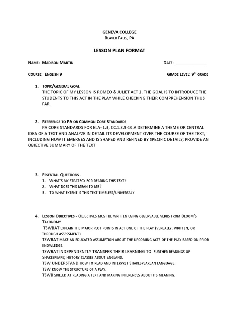 Romeo and Juliet Ubd Lesson Plan | PDF | Educational Assessment ...