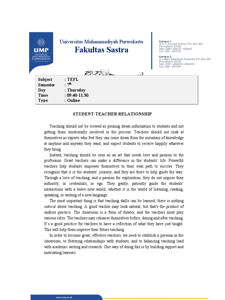 Student-Teacher Relationship | PDF | Teachers | Learning