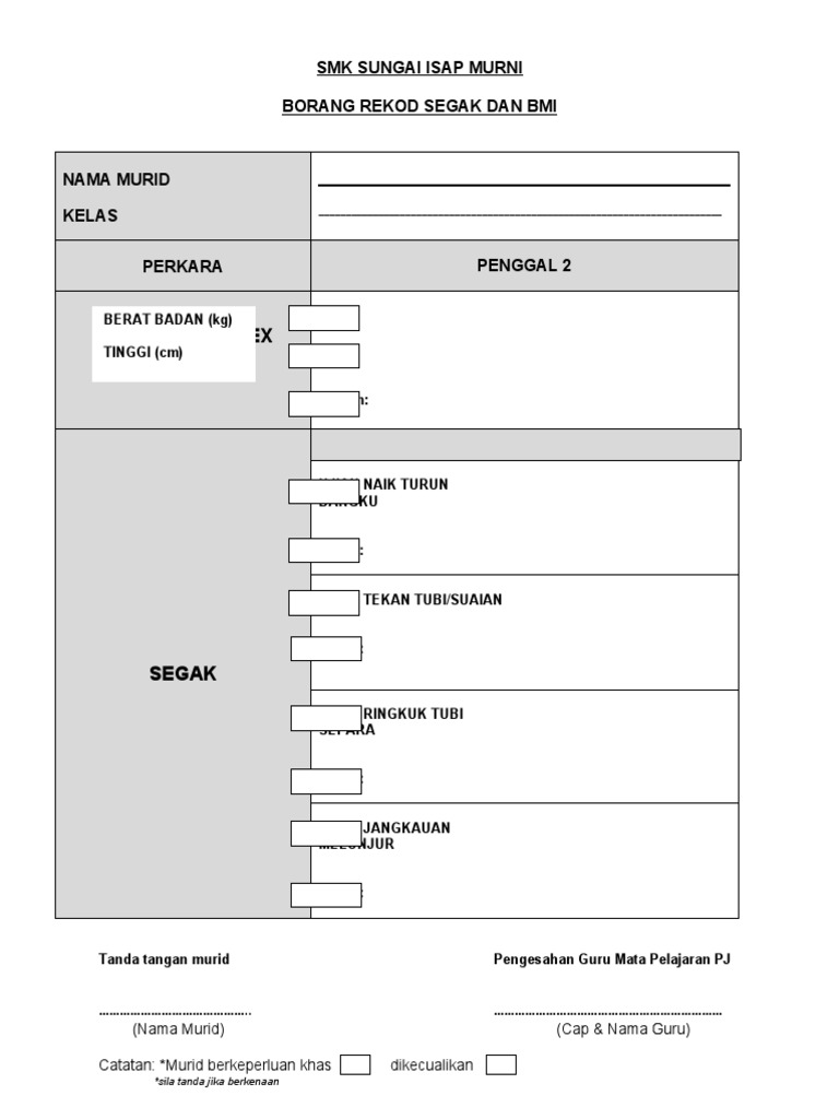 Borang Segak Murid | PDF