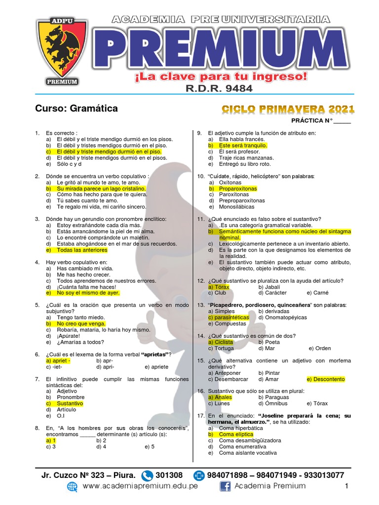 Prueba de Gramática para Estudiantes | PDF | Verbo | Oración (Lingüística)