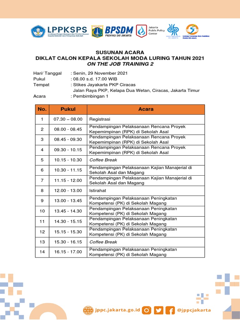 Susunan Acara Diklat CKS Tahun 2021 - OJT 2 | PDF | Karier & Perkembangan | Seni