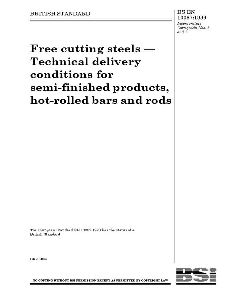 BS en 10087-1999 (2006) | PDF | Heat Treating | Steel