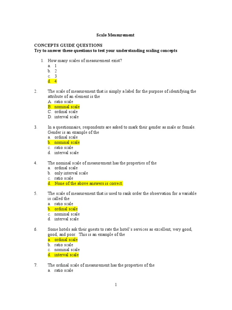 Scale Measurement Concepts Guide Questions Try To Answer These ...