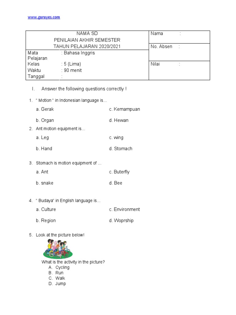 Soal Pas Bahasa Inggris 5a | PDF | Asthma | Ecosystem