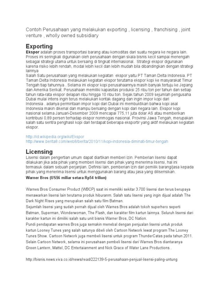 Contoh Perusahaan Yang Melakukan Exporting | PDF