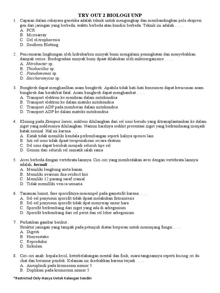 Try Out 2 Biologi Unp 2016 | PDF | Kajian Bahasa Asing | Kesehatan Holistik