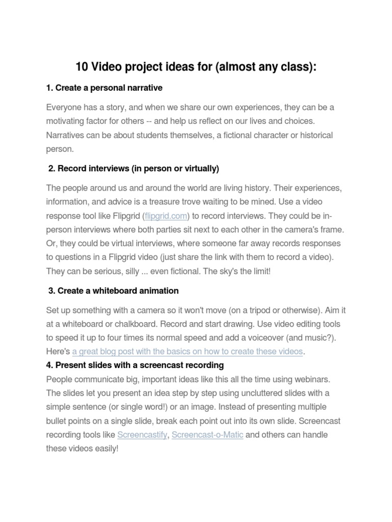 10 Video Project Ideas For (Almost Any Class) :: 1. Create A Personal ...