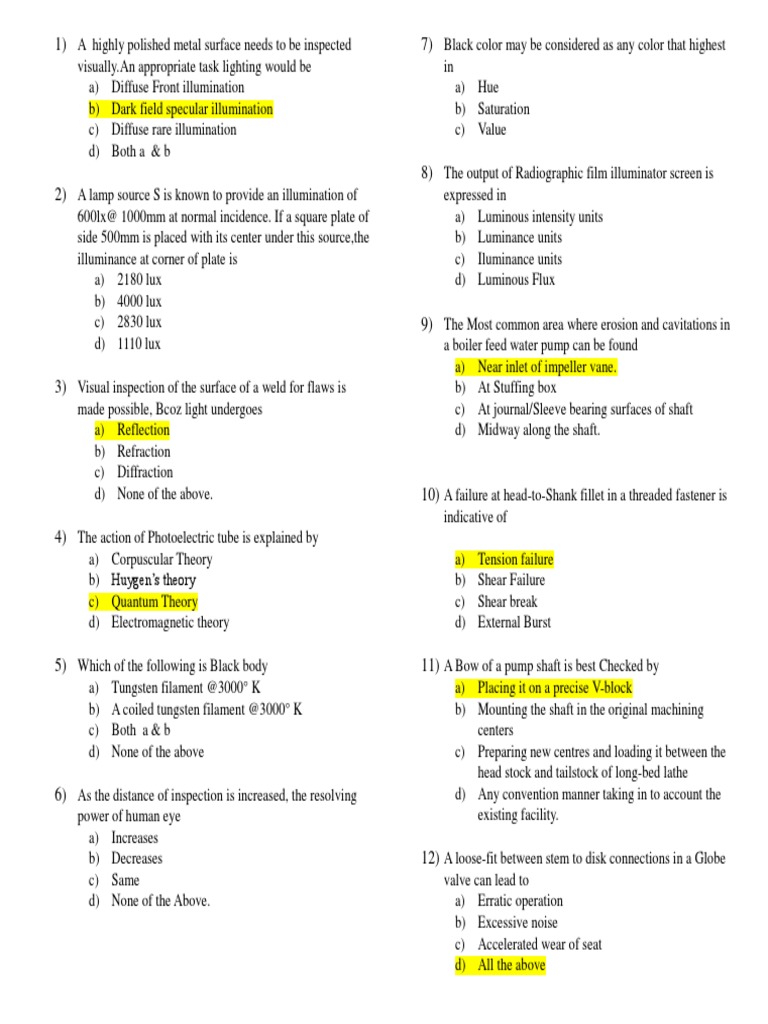 Visual Testing Qustion Level 3 | PDF | Field Of View | Lighting