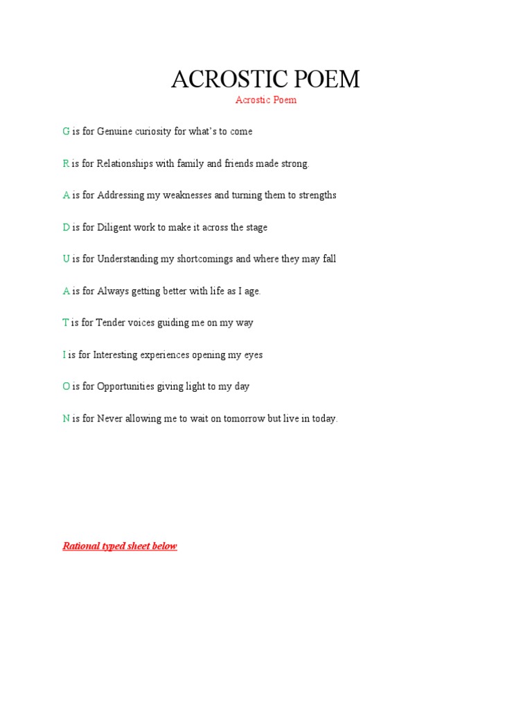 Graduation Acrostic Poem Reflection | PDF